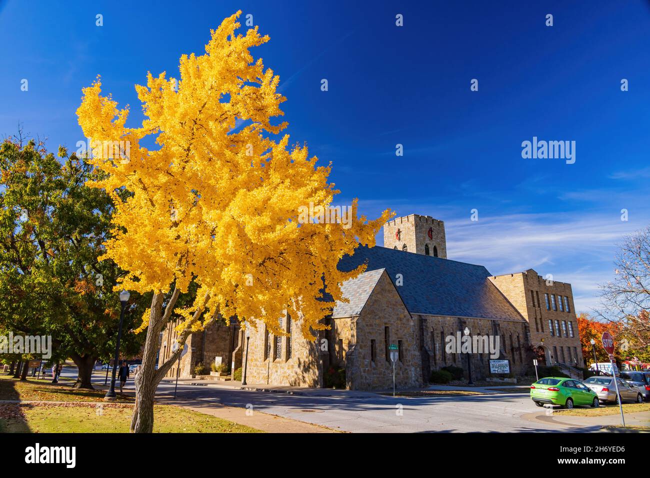 Tulsa, NOV 15 2021 - Sunny view of the United Methodist Church of The ...