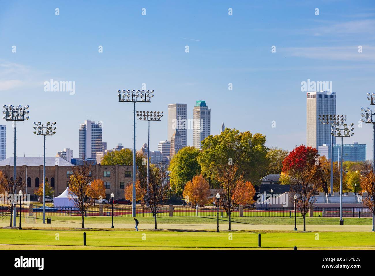 Tulsa, NOV 15 2021 - Sunny view of the downtown skyline from The ...