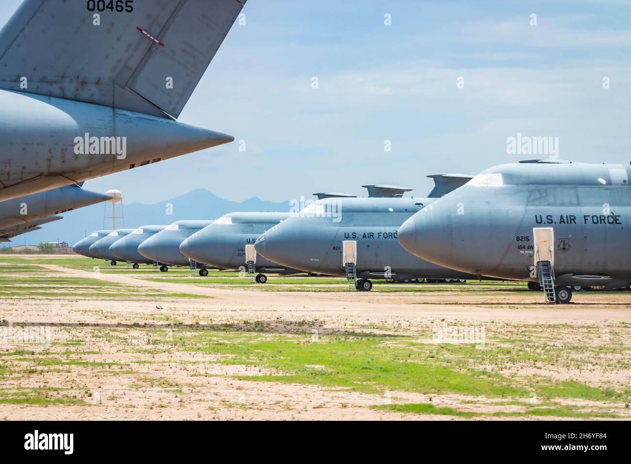 row of decommissioned heavy military aircraft at Davis-Monthan Air ...