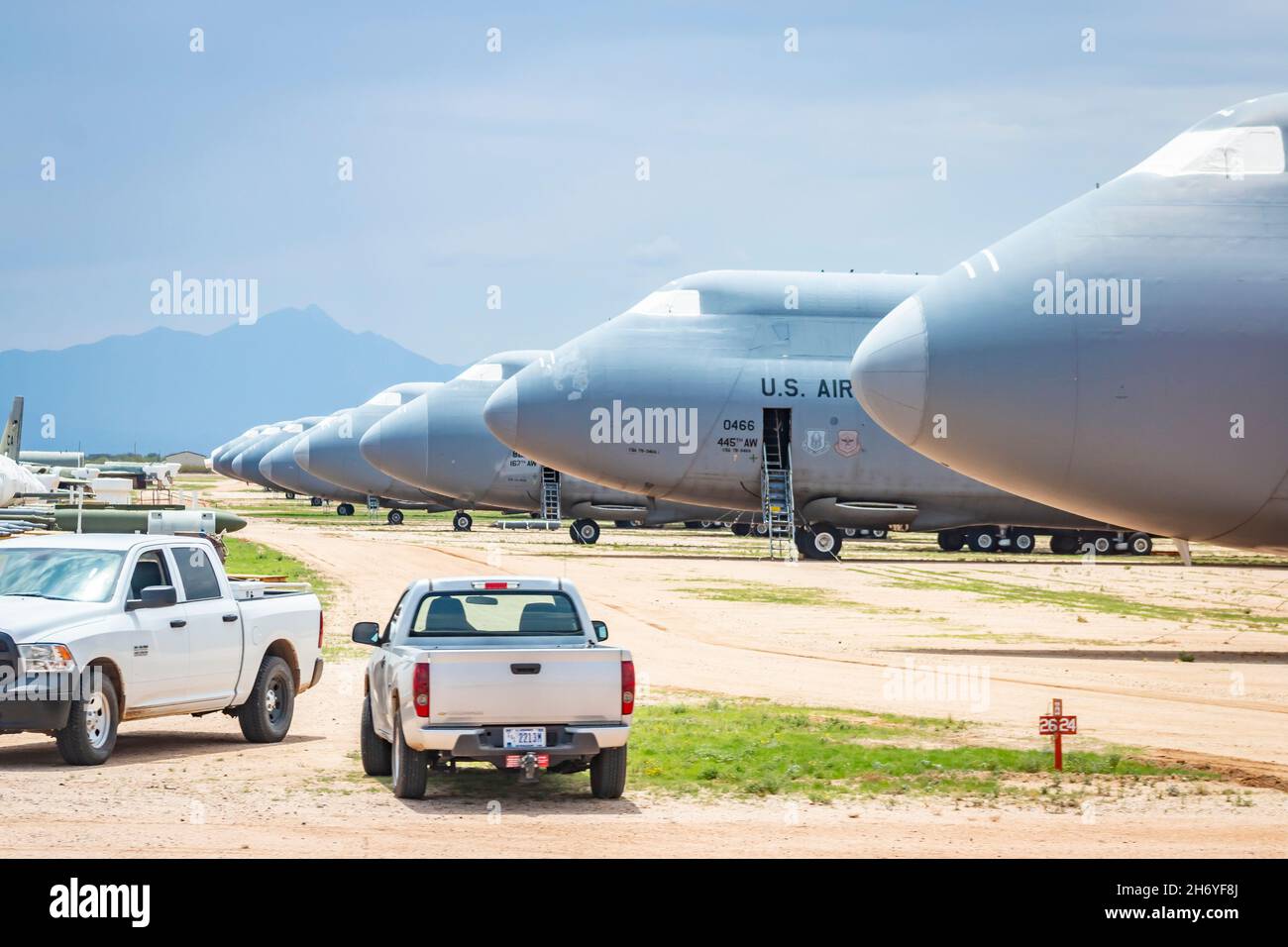 row of decommissioned heavy military aircraft at Davis-Monthan Air ...