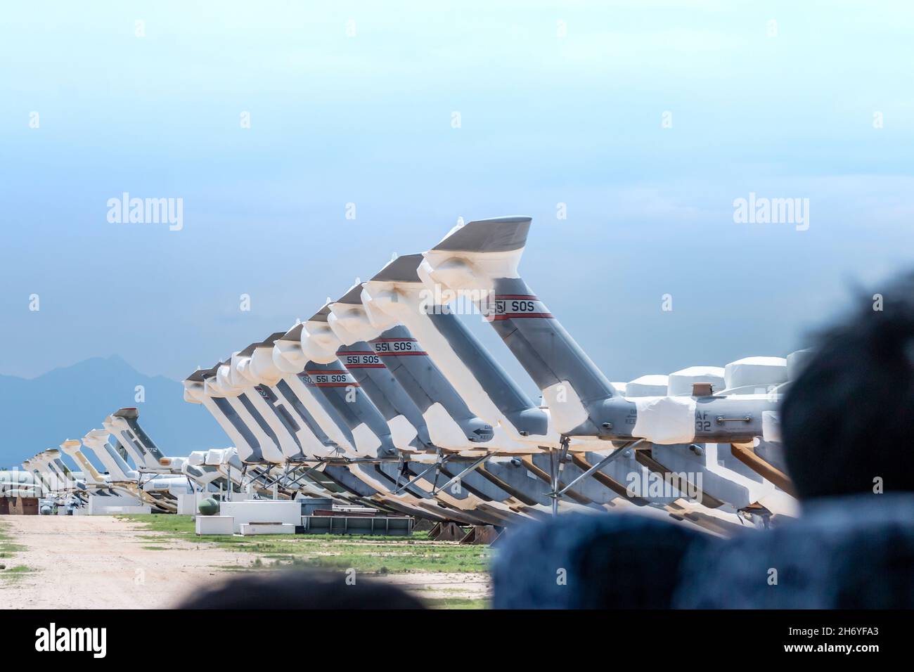row of decommissioned heavy military aircraft at Davis-Monthan Air ...