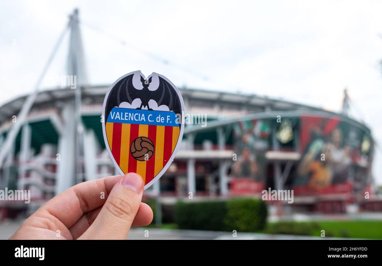 August 30, 2021, Valencia, Spain. The emblem of the football club ...