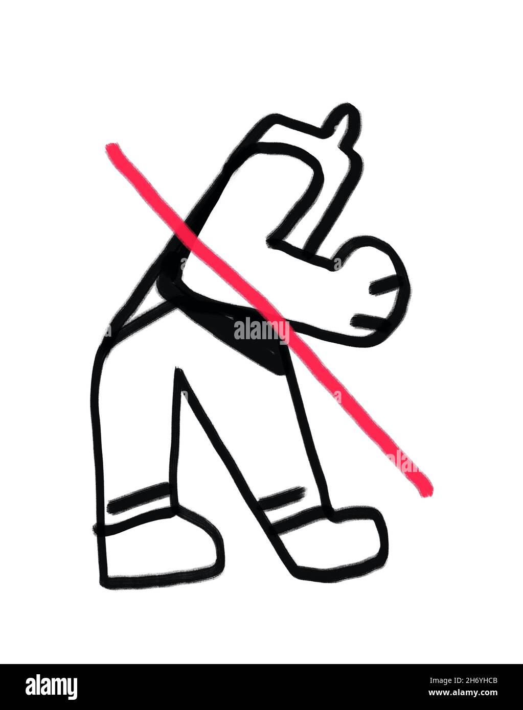 Sarcastic image with a walking character crossed out by the red line ...