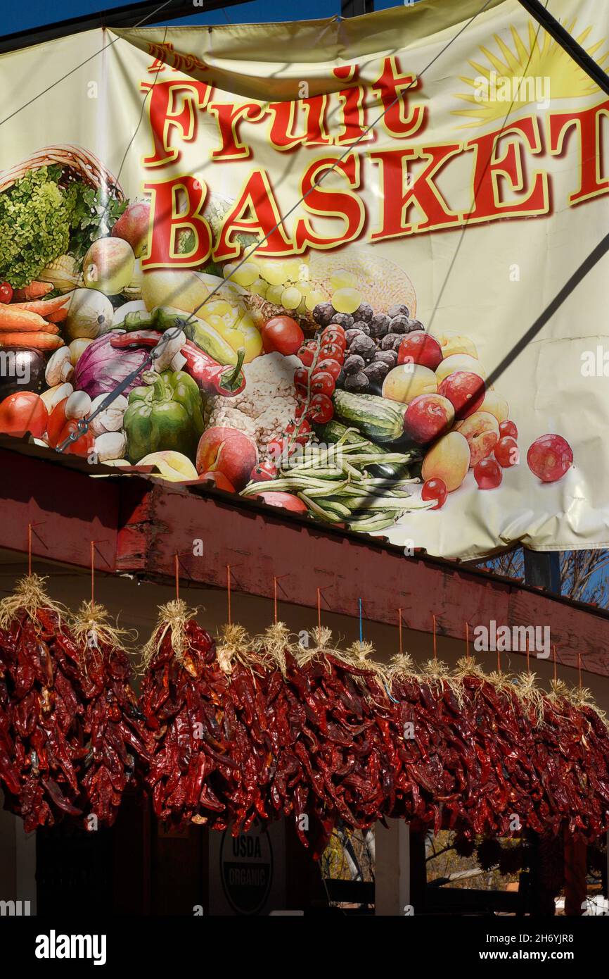 A roadside produce stand in Velarde, New Mexico, located beside the Rio ...