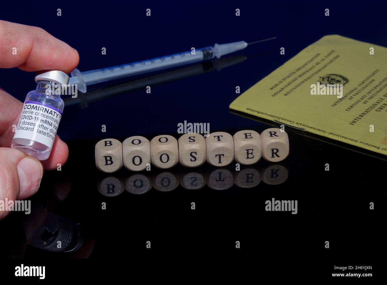 Bamberg, Germany - 16.11.2021. Conceptual picture vaccination booster ...