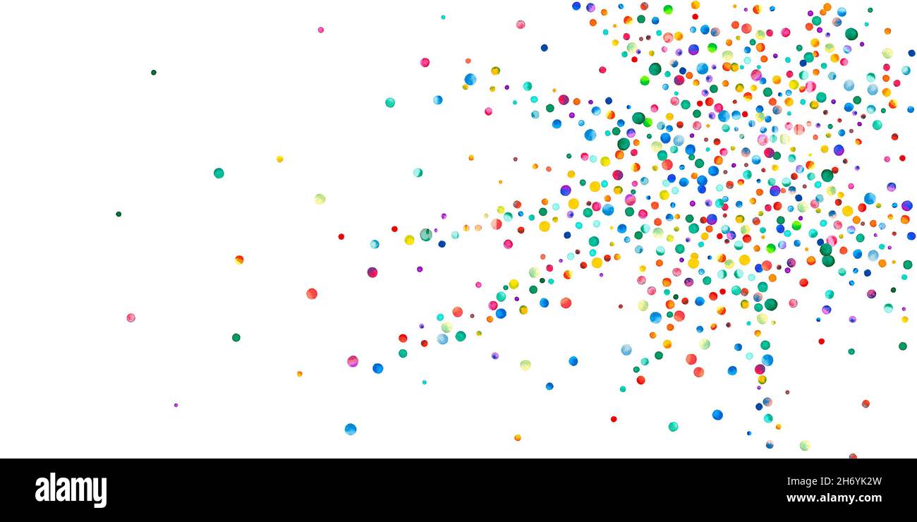 Watercolor confetti on white background. Alive rainbow colored dots ...