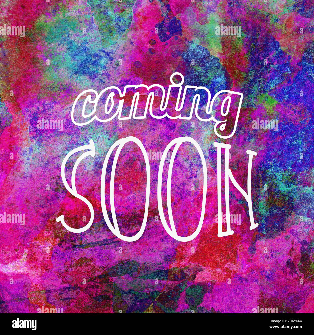 Coming soon words lettering written on watercolor creative background ...