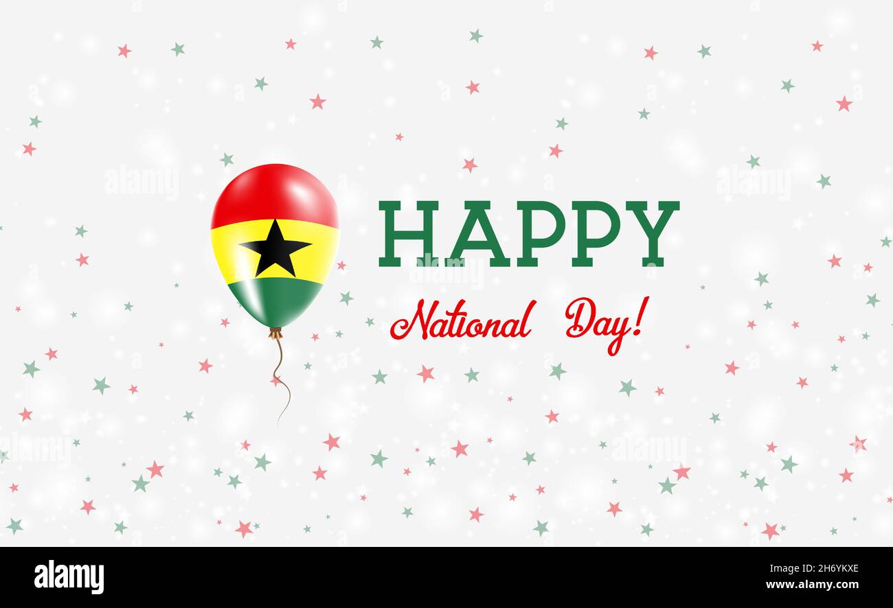 Ghana National Day patriotic poster. Flying Rubber Balloon in Colors of ...