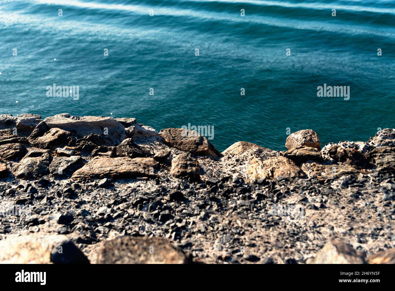 Seaside seen from above the stone sidewalk. Salvador, Bahia, Brazil ...