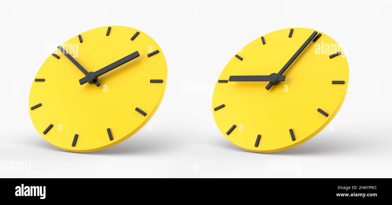 3D rendering of two round yellow clocks Stock Photo - Alamy