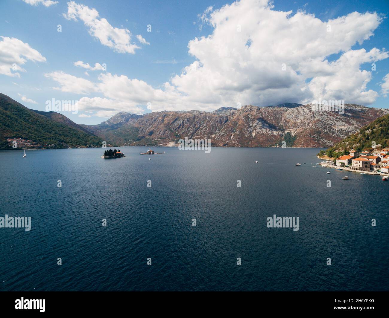 Panorama of Perast and the islands of Gospa od Skrpjela and St. George ...