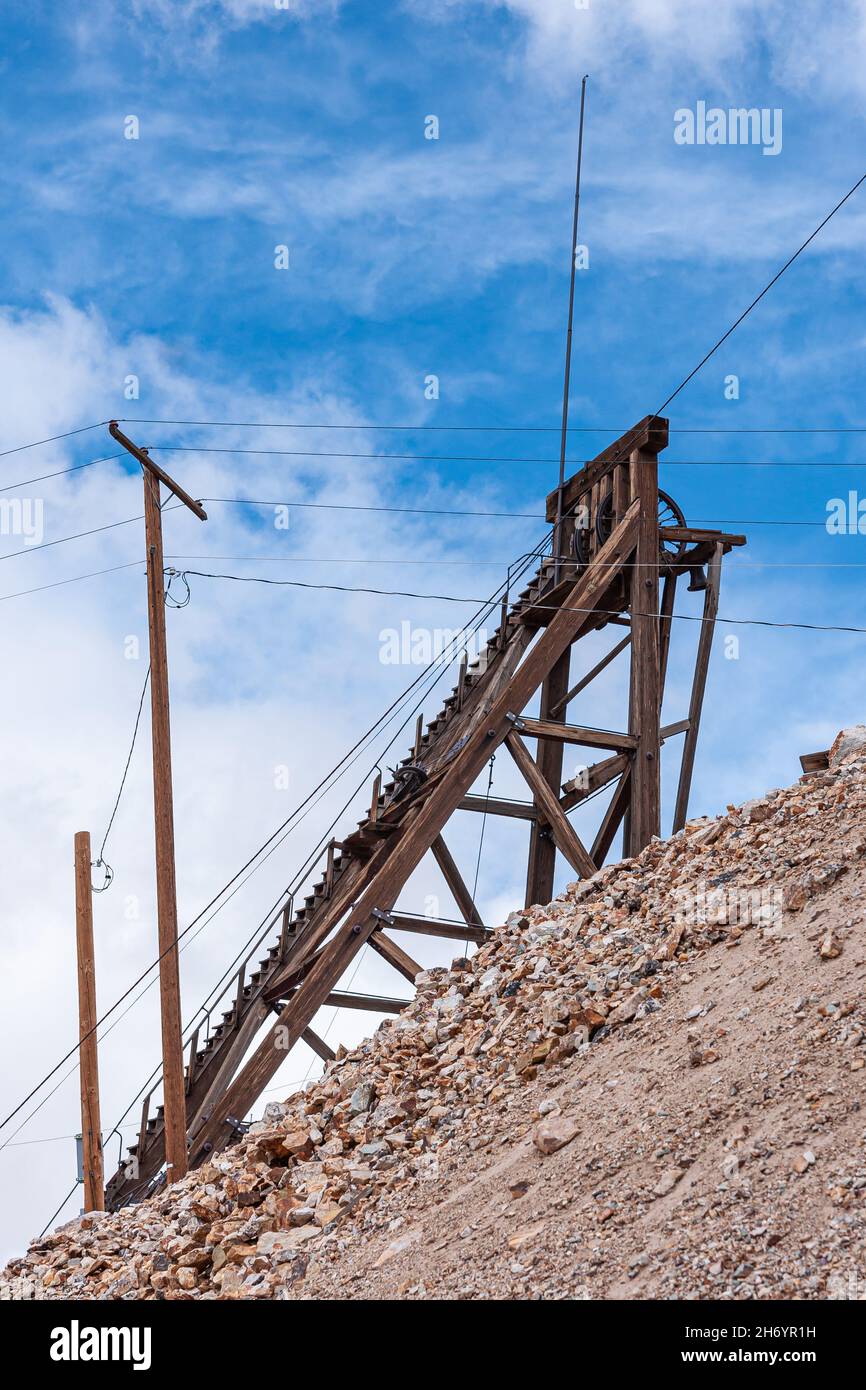 Tonopah, Nevada, US - May 18, 2011: Historic Mining Park. Brown wooden ...
