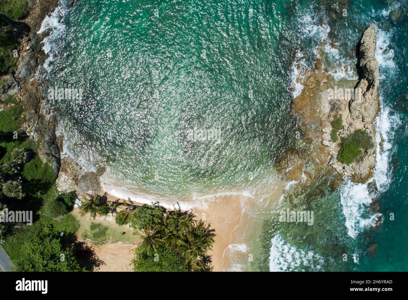 Aerial view Top down seashore Beautiful turquoise sea surface in sunny ...