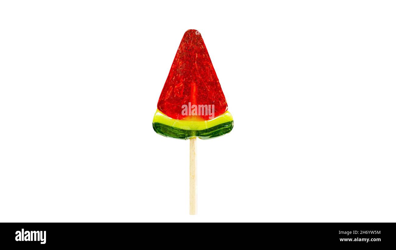 Lollipop, watermelon wooden lollipop isolated on white background Stock ...
