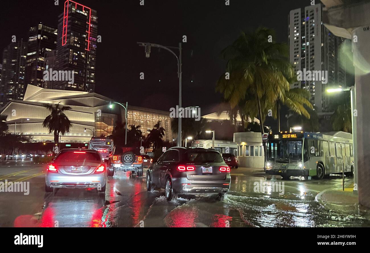 Miami, FL, USA. 18th Nov, 2021. Street view as flooding rainfall hit ...