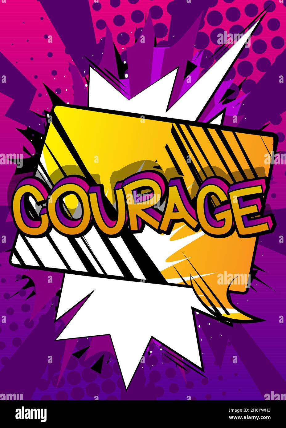 Courage. Comic book word text on abstract comics background. Retro pop ...