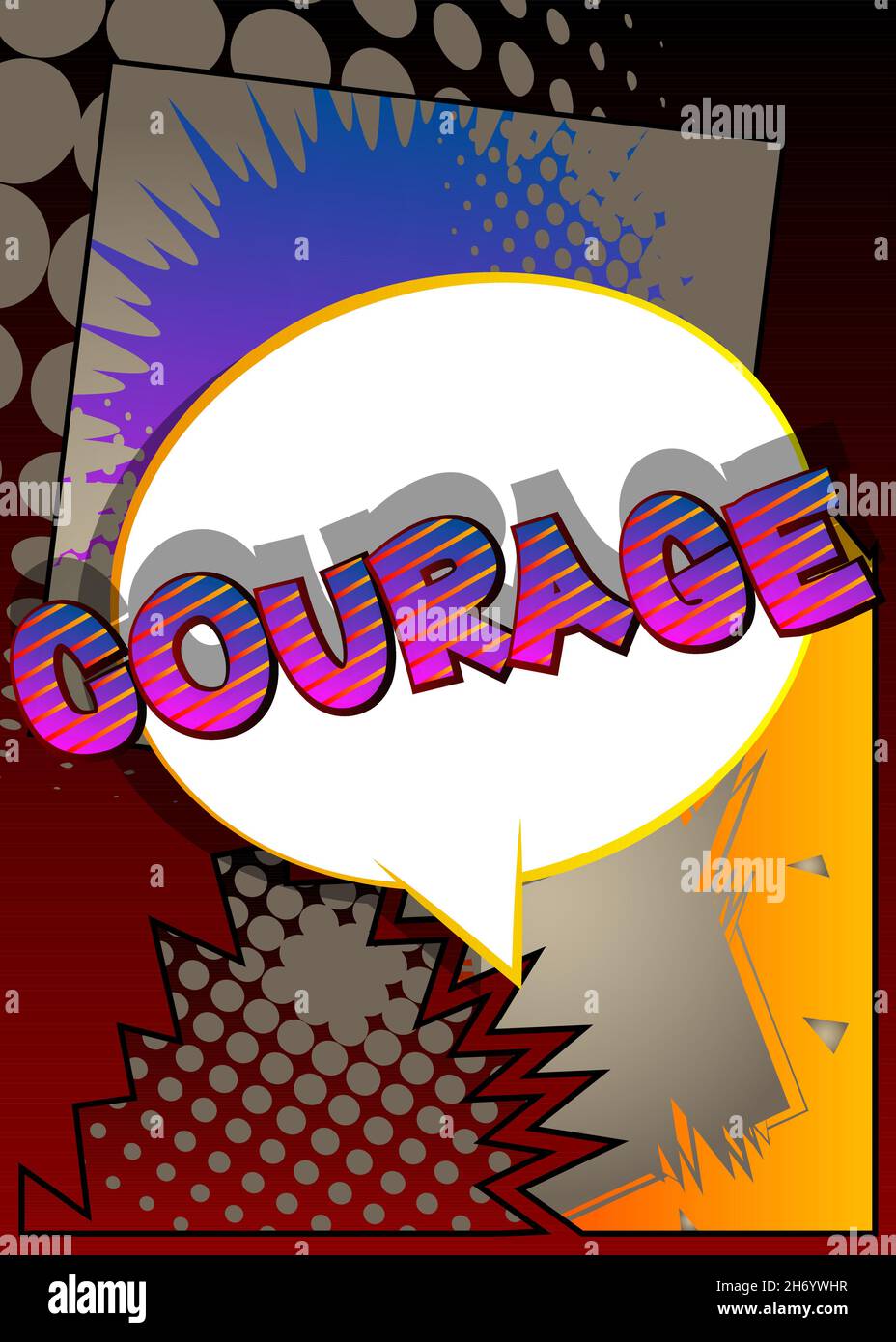 Courage. Comic book word text on abstract comics background. Retro pop ...