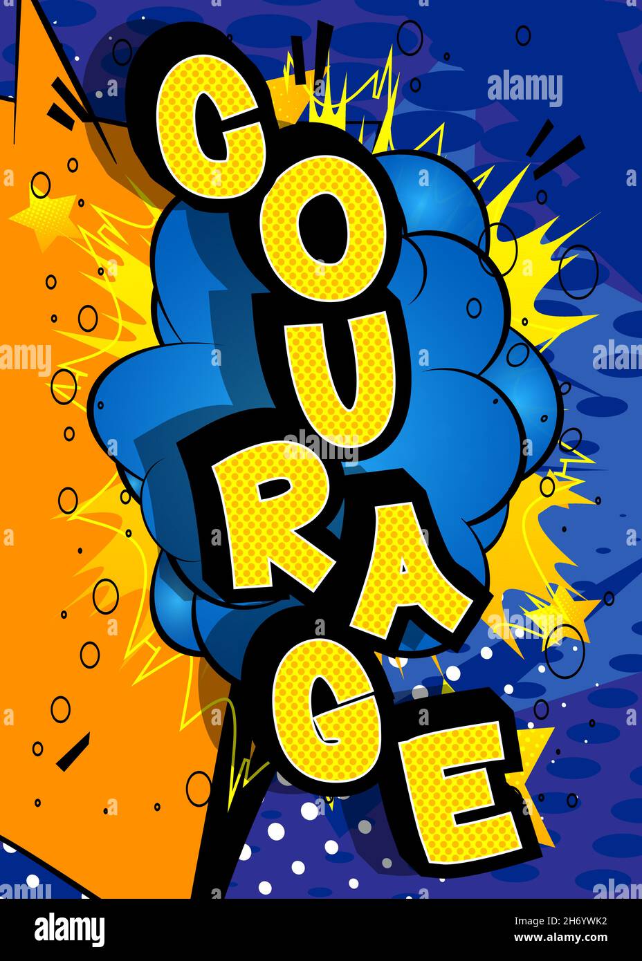 Courage. Comic book word text on abstract comics background. Retro pop ...