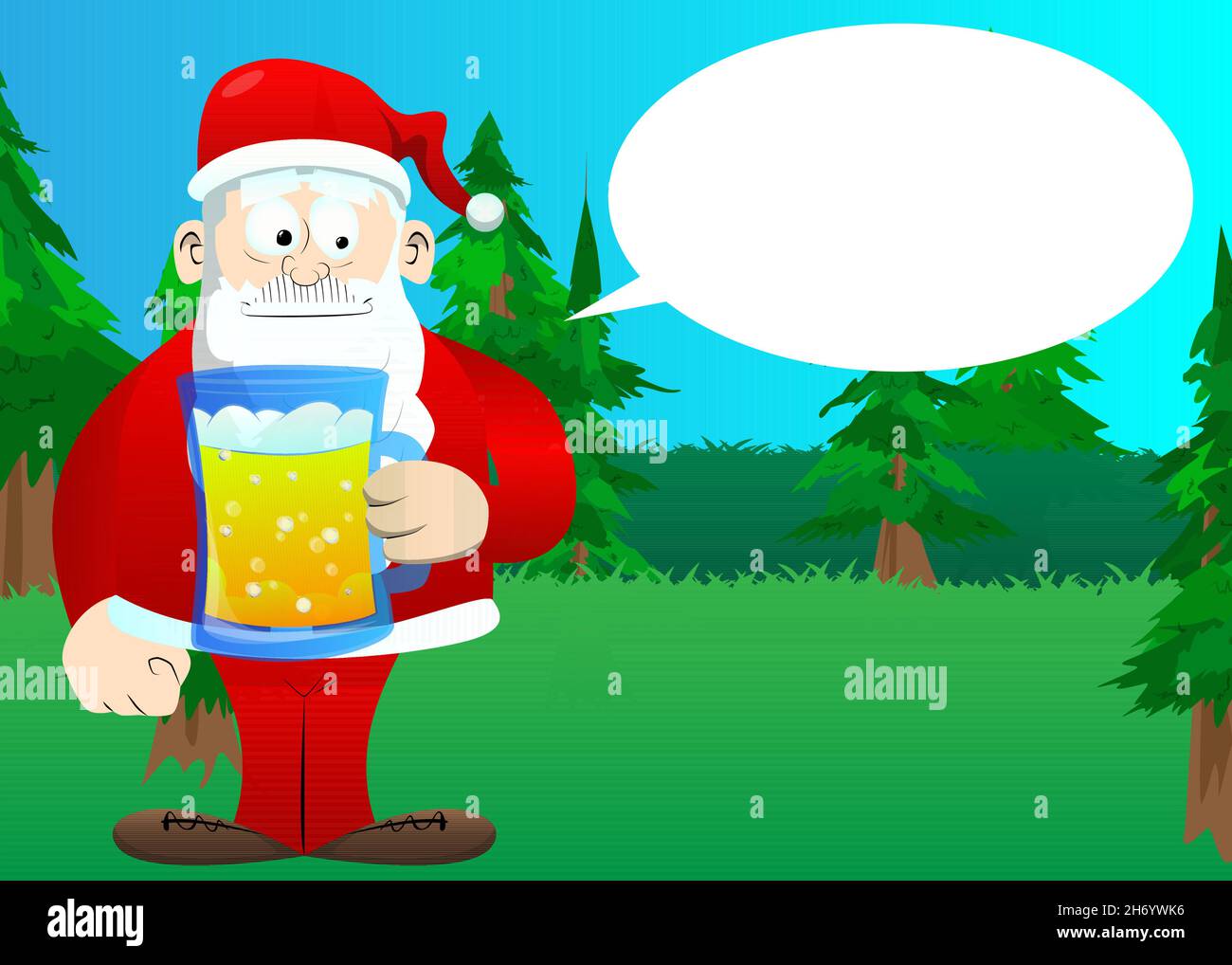 Santa Claus in his red clothes with white beard drinking beer. Vector ...