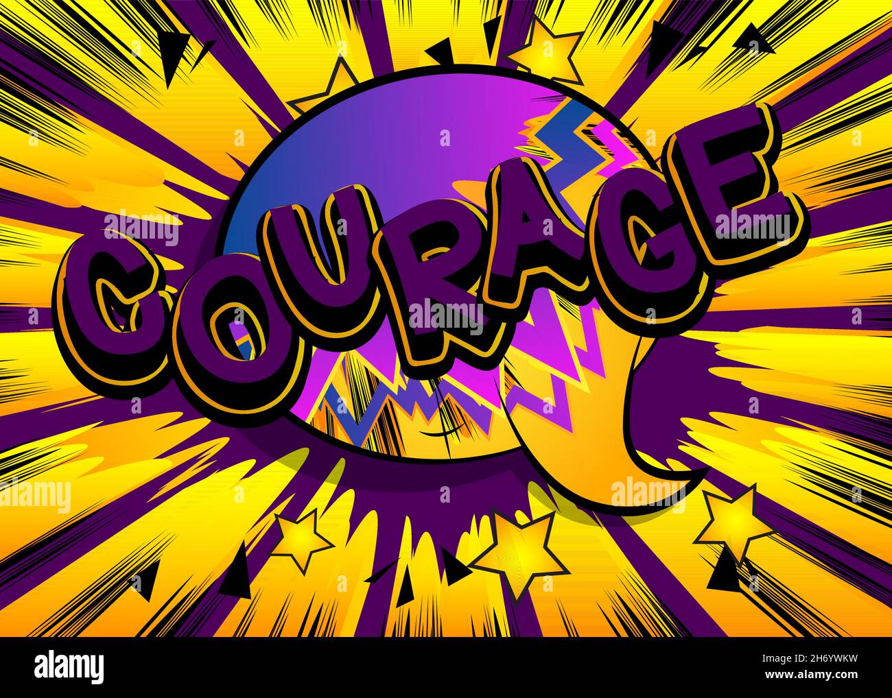 Courage. Comic book word text on abstract comics background. Retro pop ...