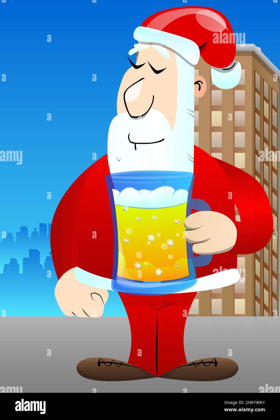 Santa Claus in his red clothes with white beard drinking beer. Vector ...