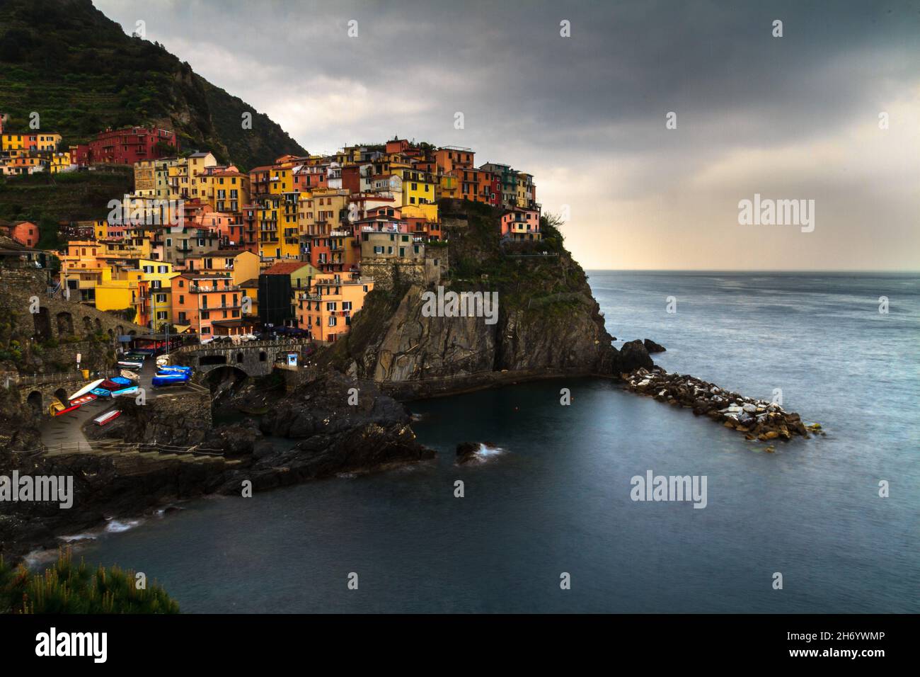 Scenic shot of the buildings on the cliff in Cinque Terre, Italy Stock ...