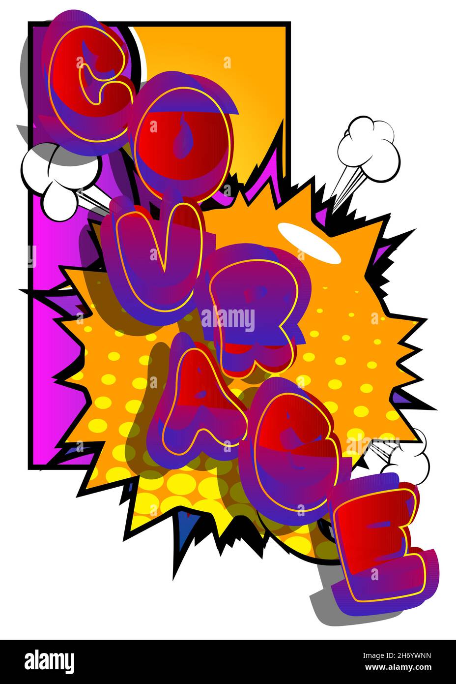 Courage. Comic book word text on abstract comics background. Retro pop ...