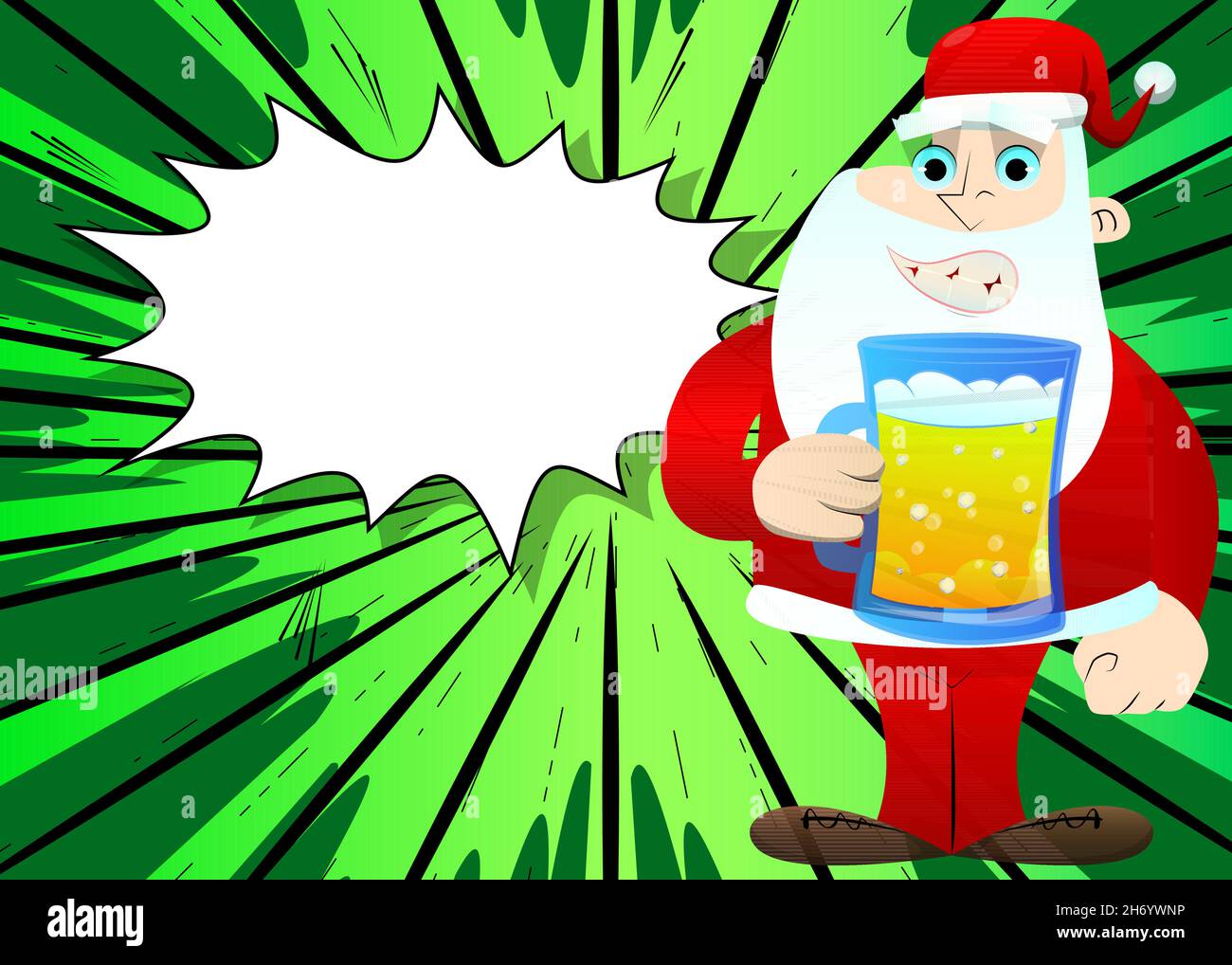 Santa Claus in his red clothes with white beard drinking beer. Vector ...
