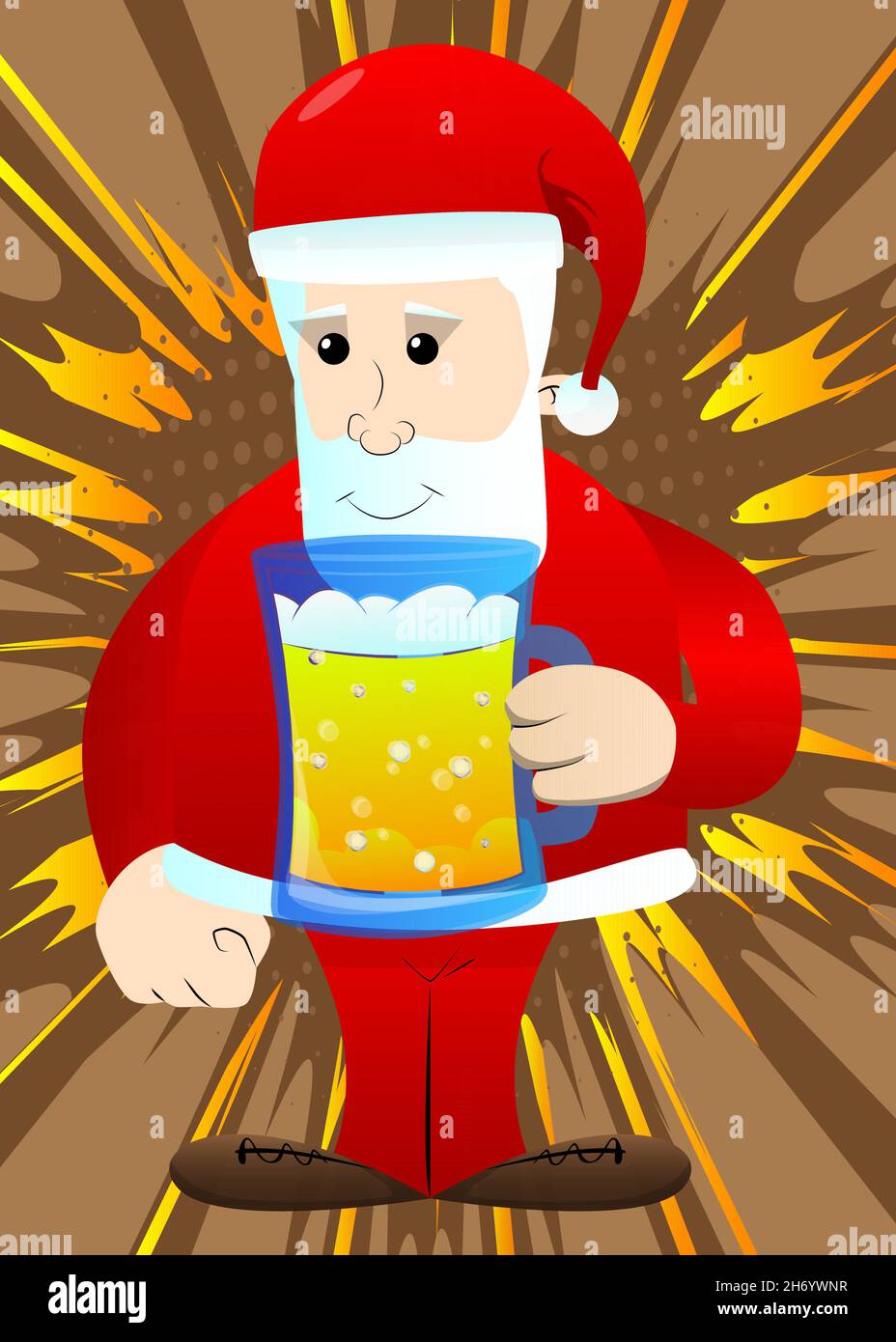 Santa Claus in his red clothes with white beard drinking beer. Vector ...
