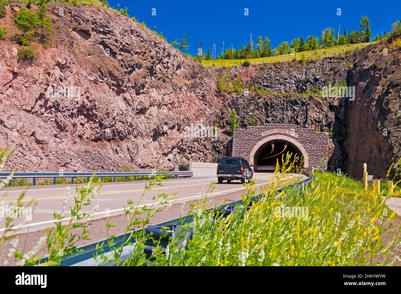 Silver Creek Cliff on Highway 61 on the Minnesota North Shore Scenic Drive Stock Photo - Alamy