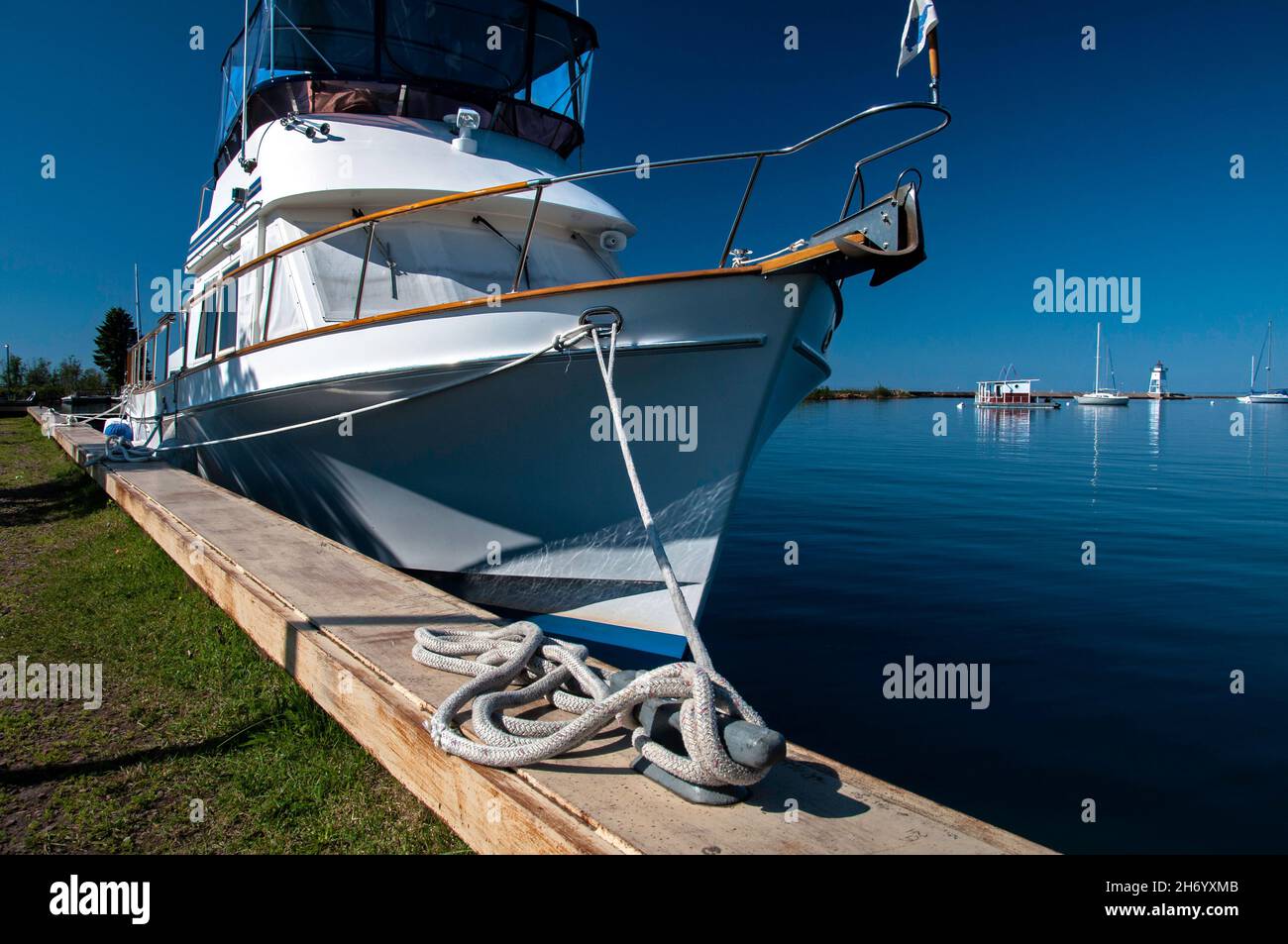 Sailboat docked in the Grand Marais Harbor on Lake Superior Stock Photo ...