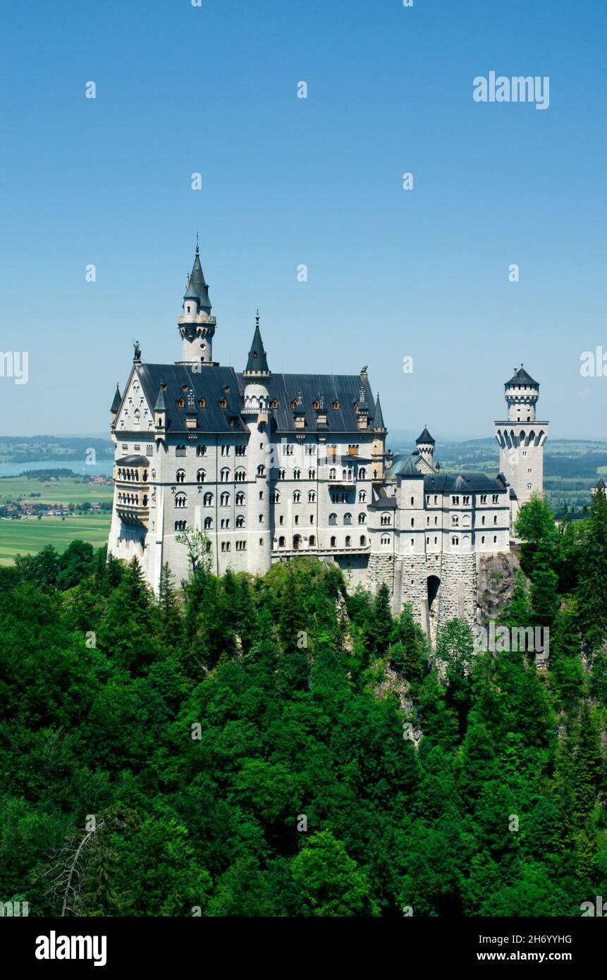 Fussen, Germany - June 29, 2019: Neuschwanstein Castle shrouded in mist ...
