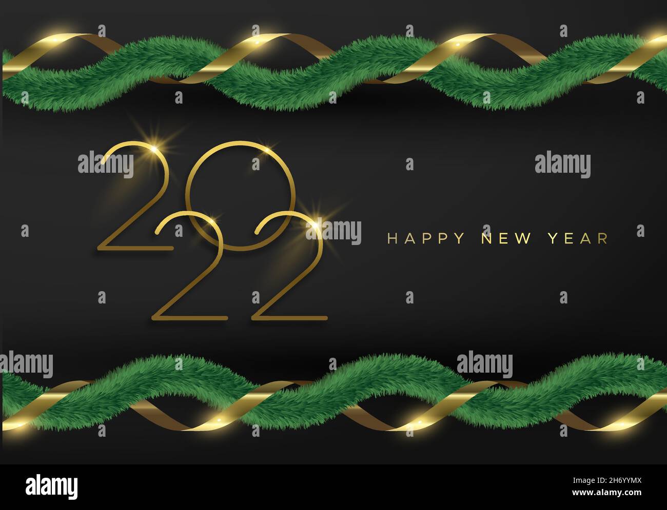 Happy New Year web banner, 2022 number sign with gold ribbon and ...