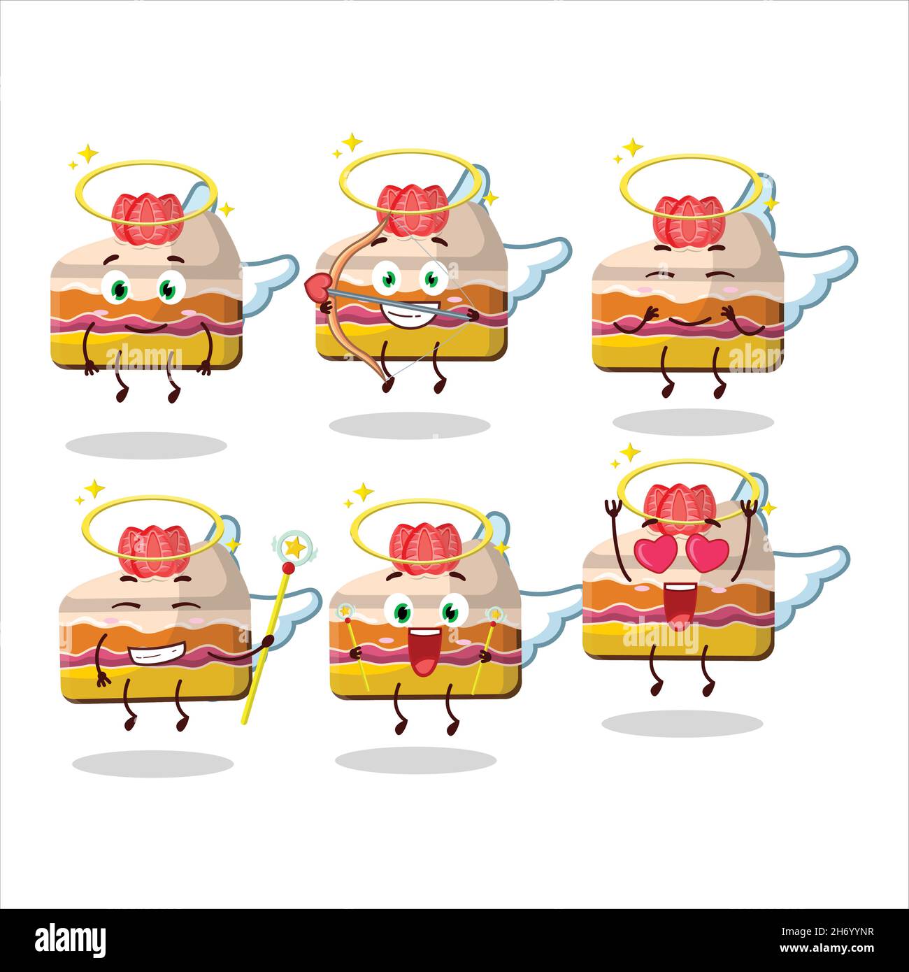 Slice of strawberry pudding cake cartoon designs as a cute angel ...