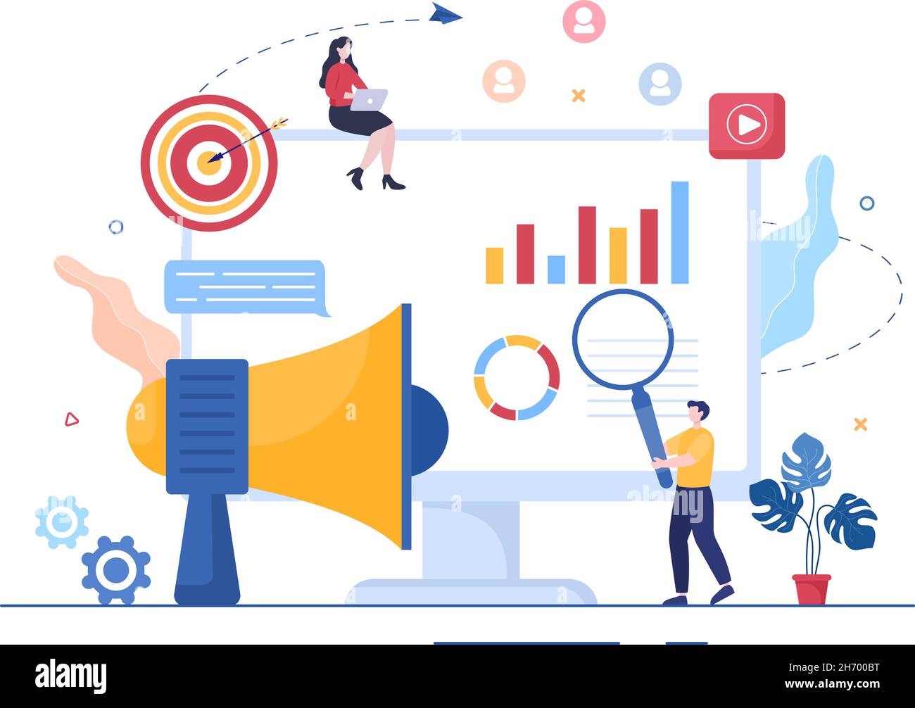 Outbound Marketing Business Vector Illustration with Megaphone Design ...
