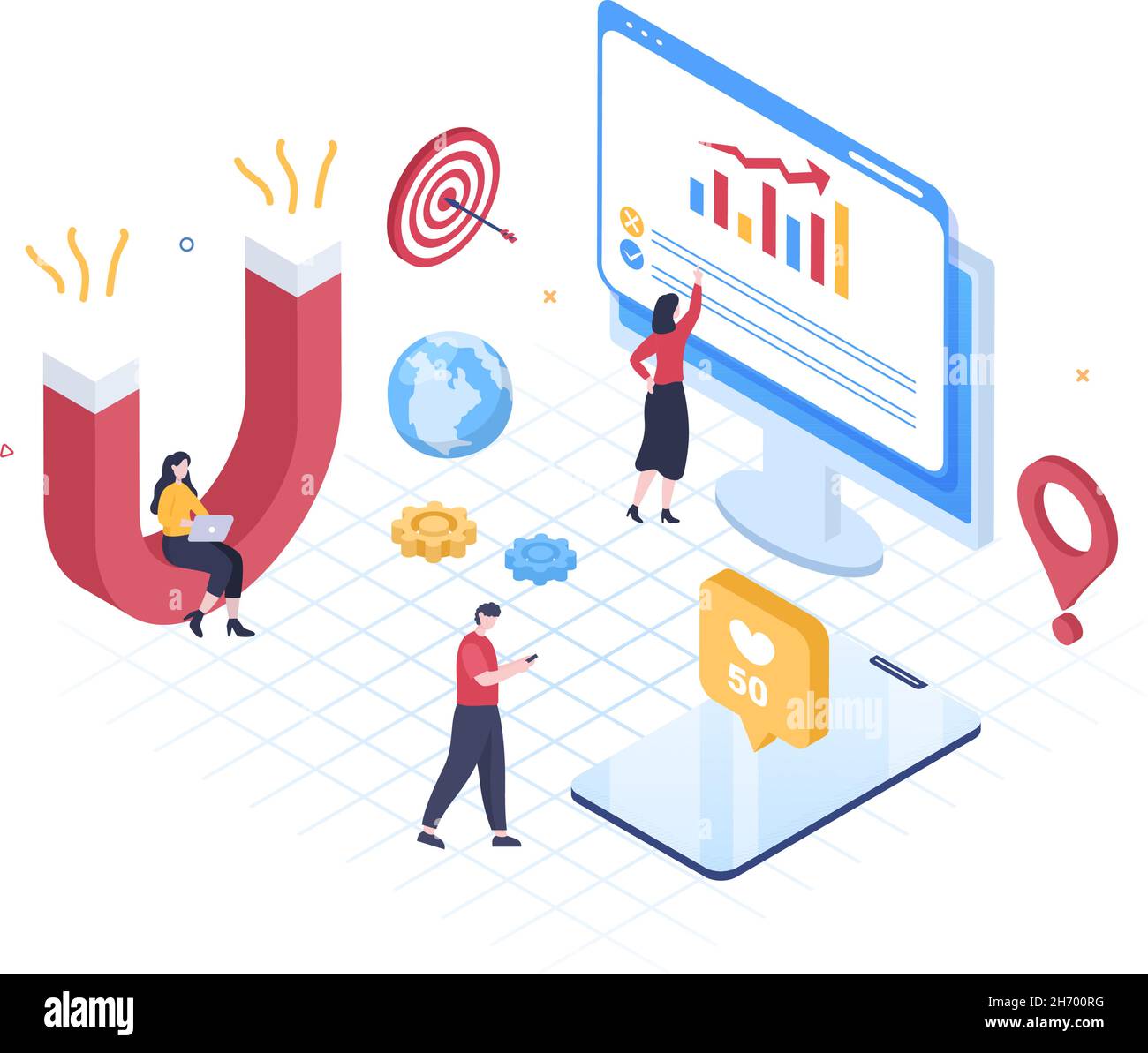 Inbound Marketing Business Vector Illustration with Magnet Design to ...