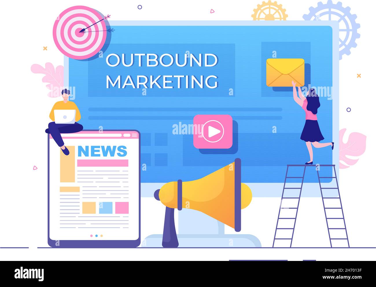 Outbound Marketing Business Vector Illustration with Megaphone Design ...