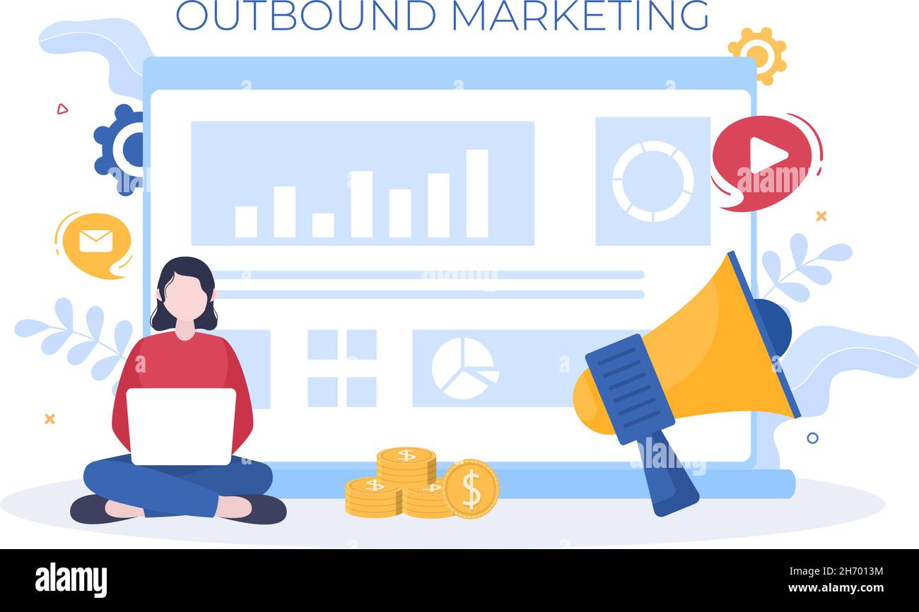 Outbound Marketing Business Vector Illustration with Megaphone Design ...