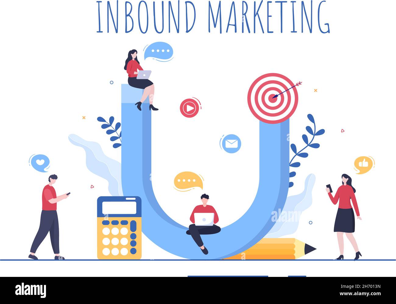 Inbound Marketing Business Vector Illustration with Magnet Design to ...