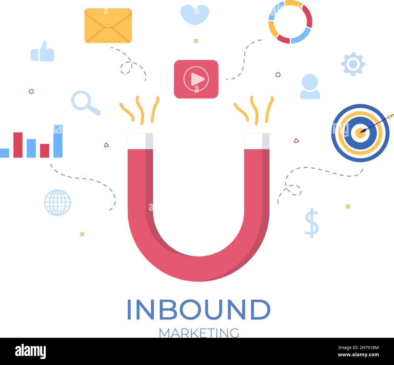 Inbound Marketing Business Vector Illustration with Magnet Design to ...