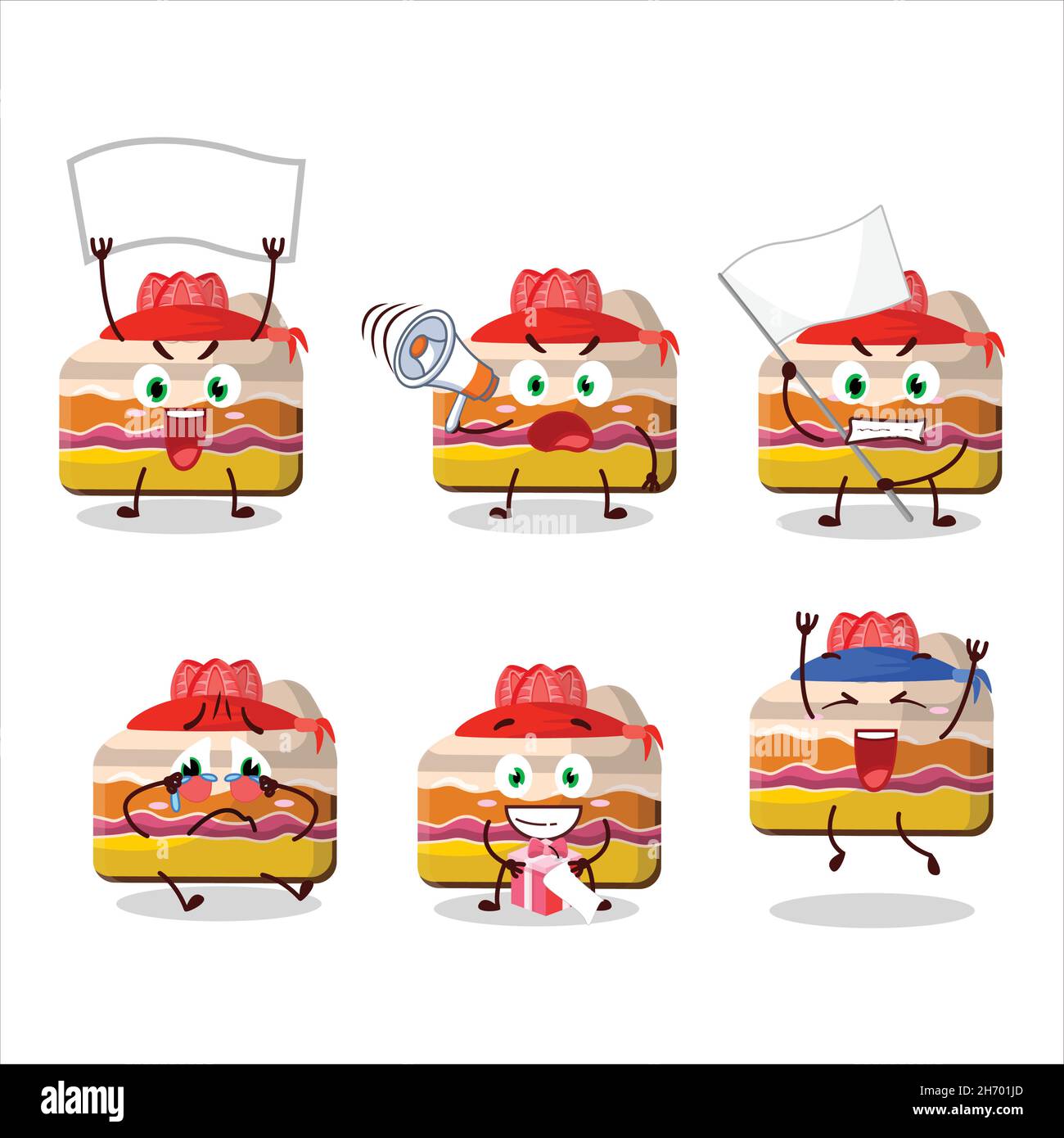 Mascot design style of slice of strawberry pudding cake character as an ...