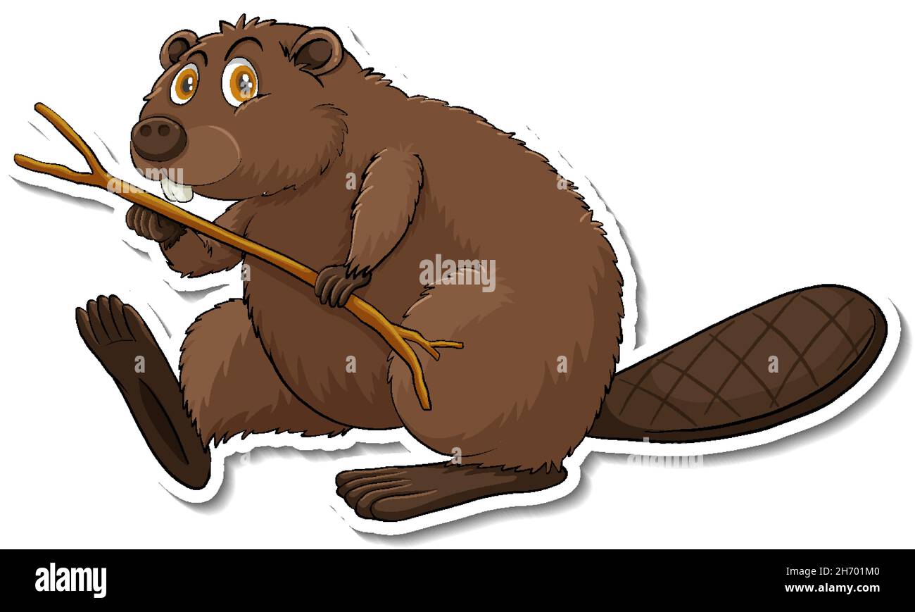 Beaver animal cartoon sticker illustration Stock Vector Image & Art - Alamy