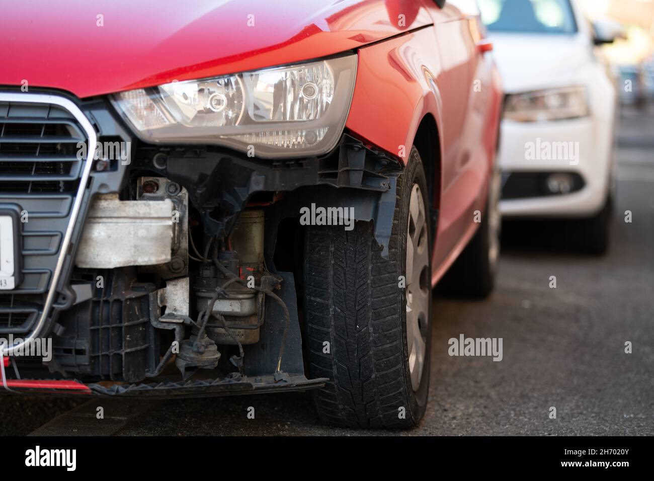 Black smashed car after a serious accident Stock Photo - Alamy