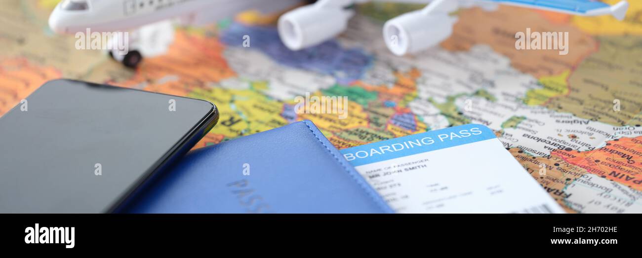 Airplane tickets passport map hi-res stock photography and images - Alamy