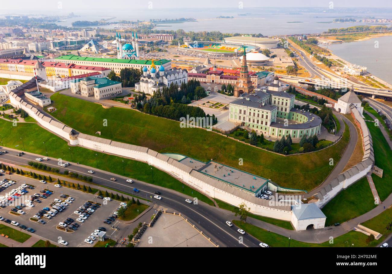View from drone of summer Kazan cityscape with Kremlin on Volga, Russia Stock Photo - Alamy