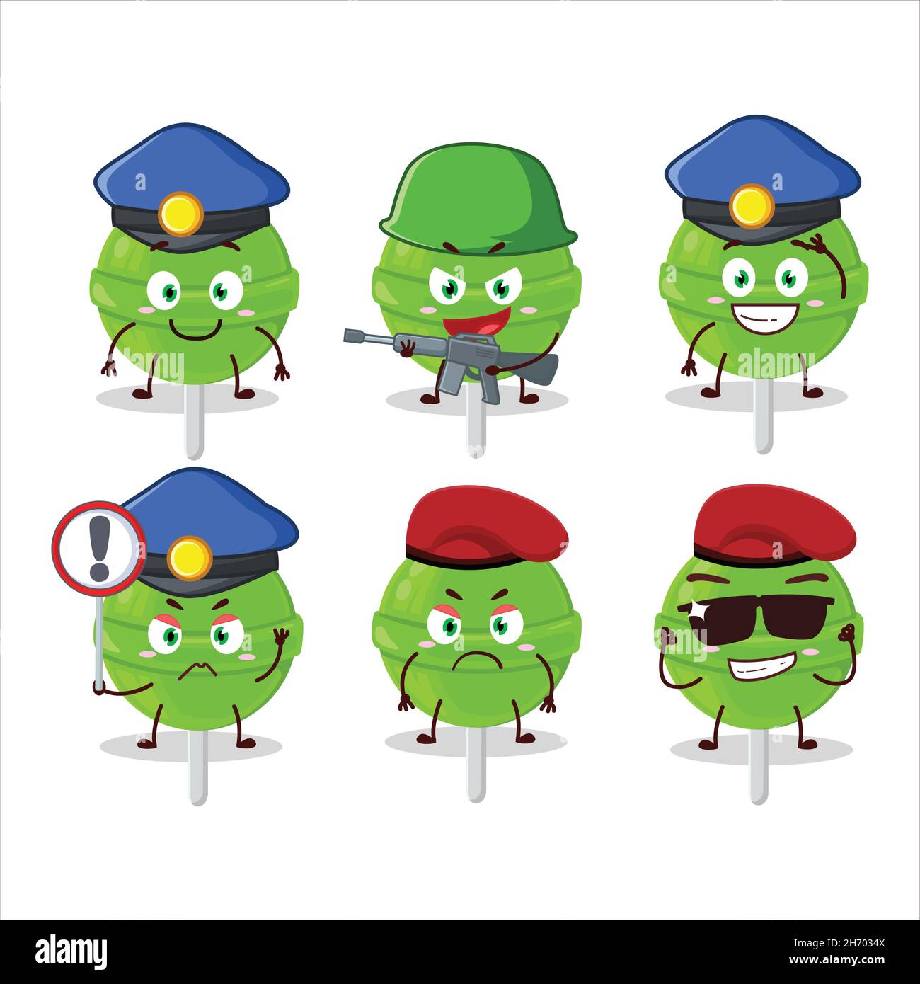 A dedicated Police officer of sweet melon lollipop mascot design style ...