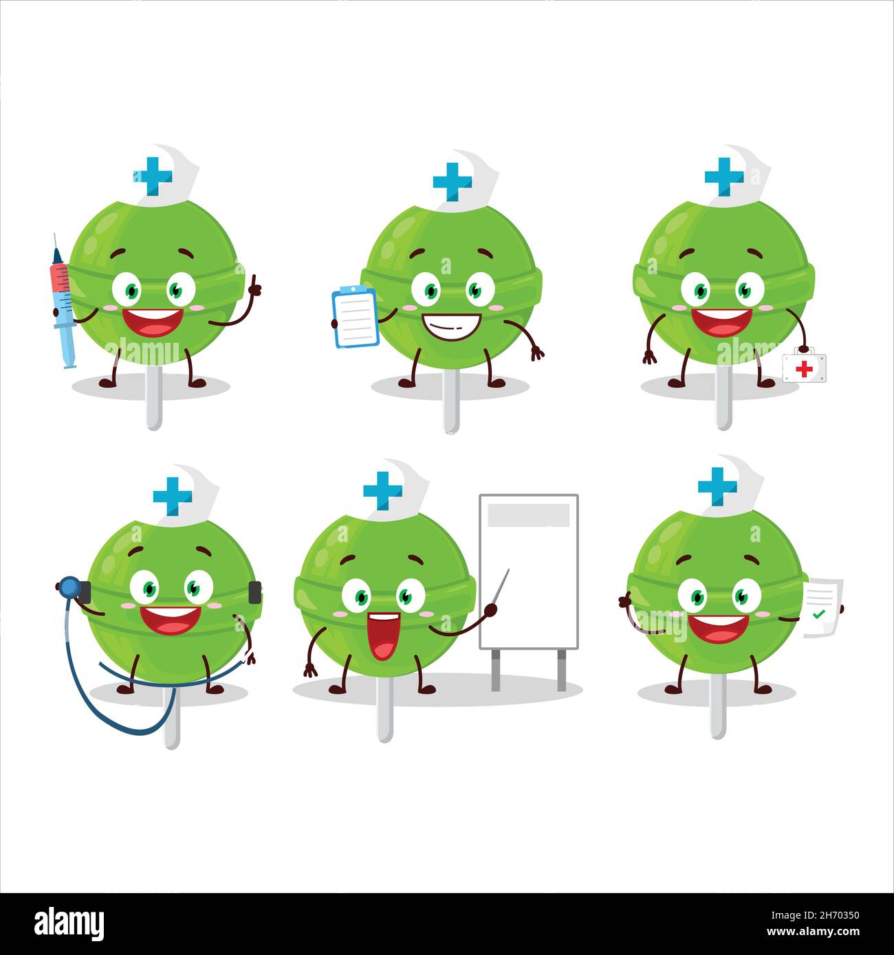Doctor profession emoticon with sweet melon lollipop cartoon character ...