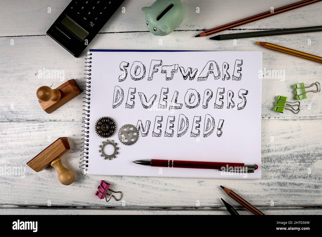Software Developers Needed. Job Offer Concept. Office Desk Stock Photo ...