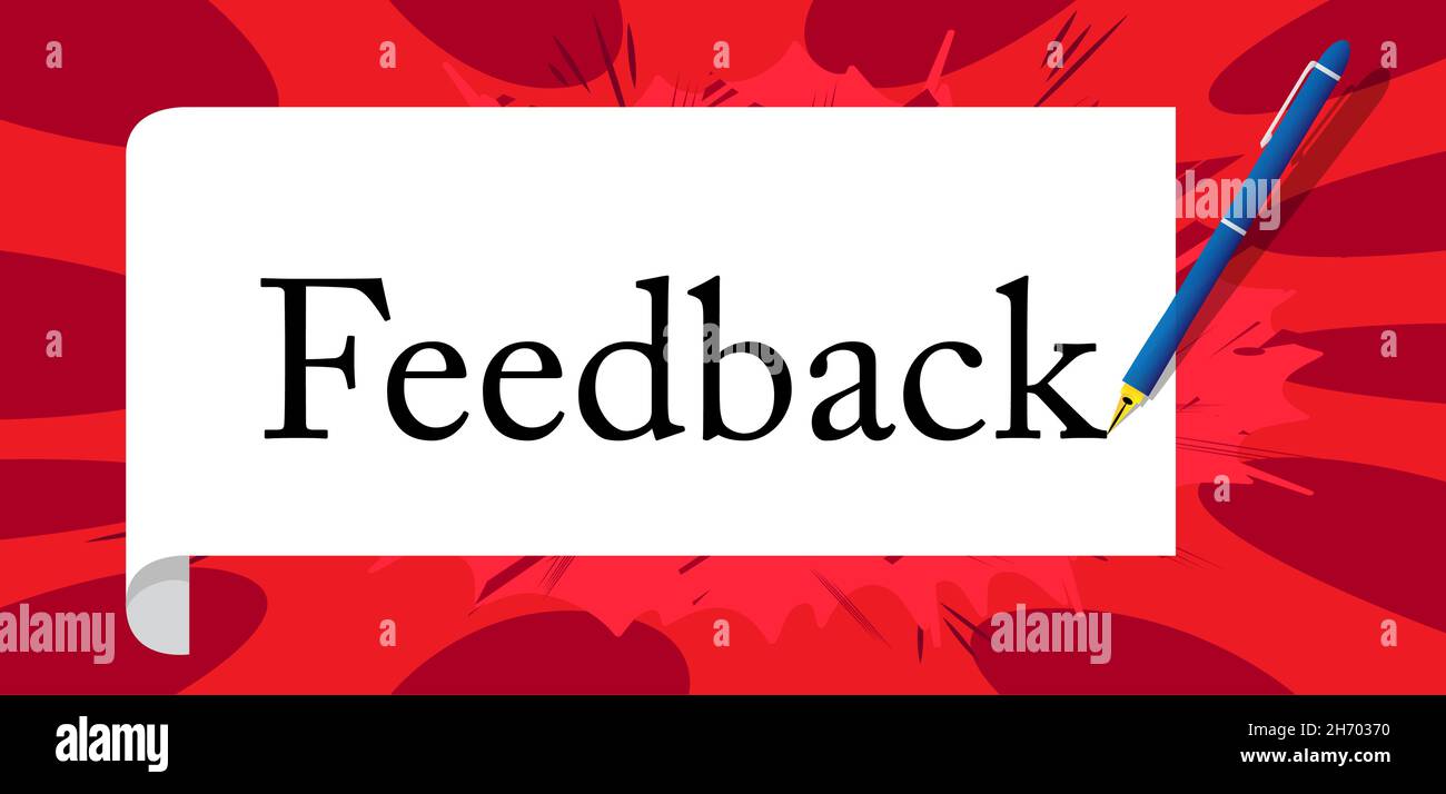 Feedback text on white paper with pen.Cartoon vector illustration Stock ...