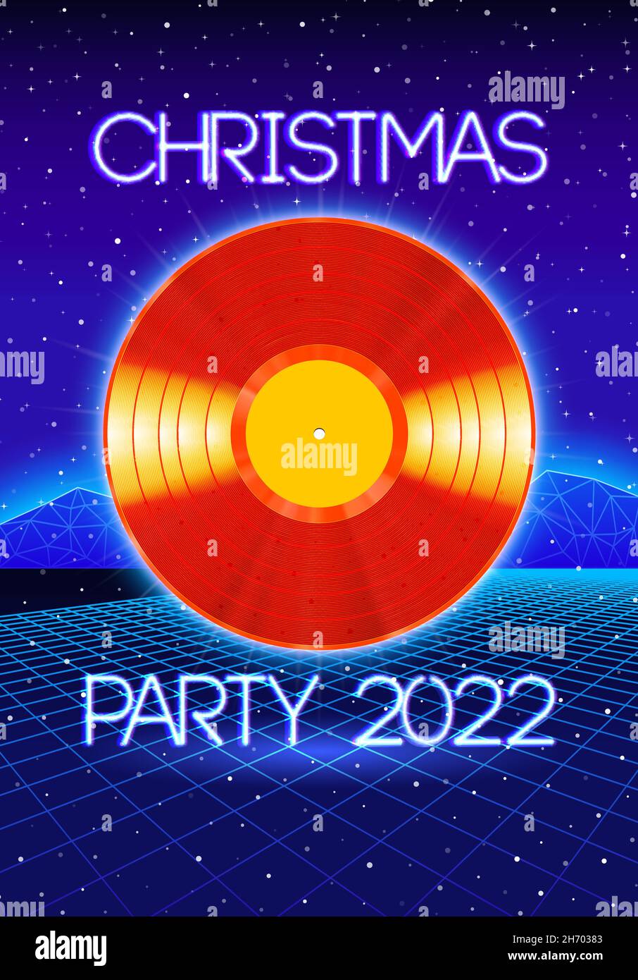 Christmas party invitation poster or flyer with 80s neon style and ...